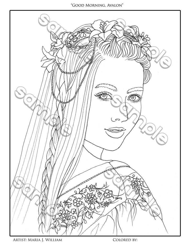 Morgan Le Fay Fantasy Portrait Coloring Page by Maria J. - Etsy