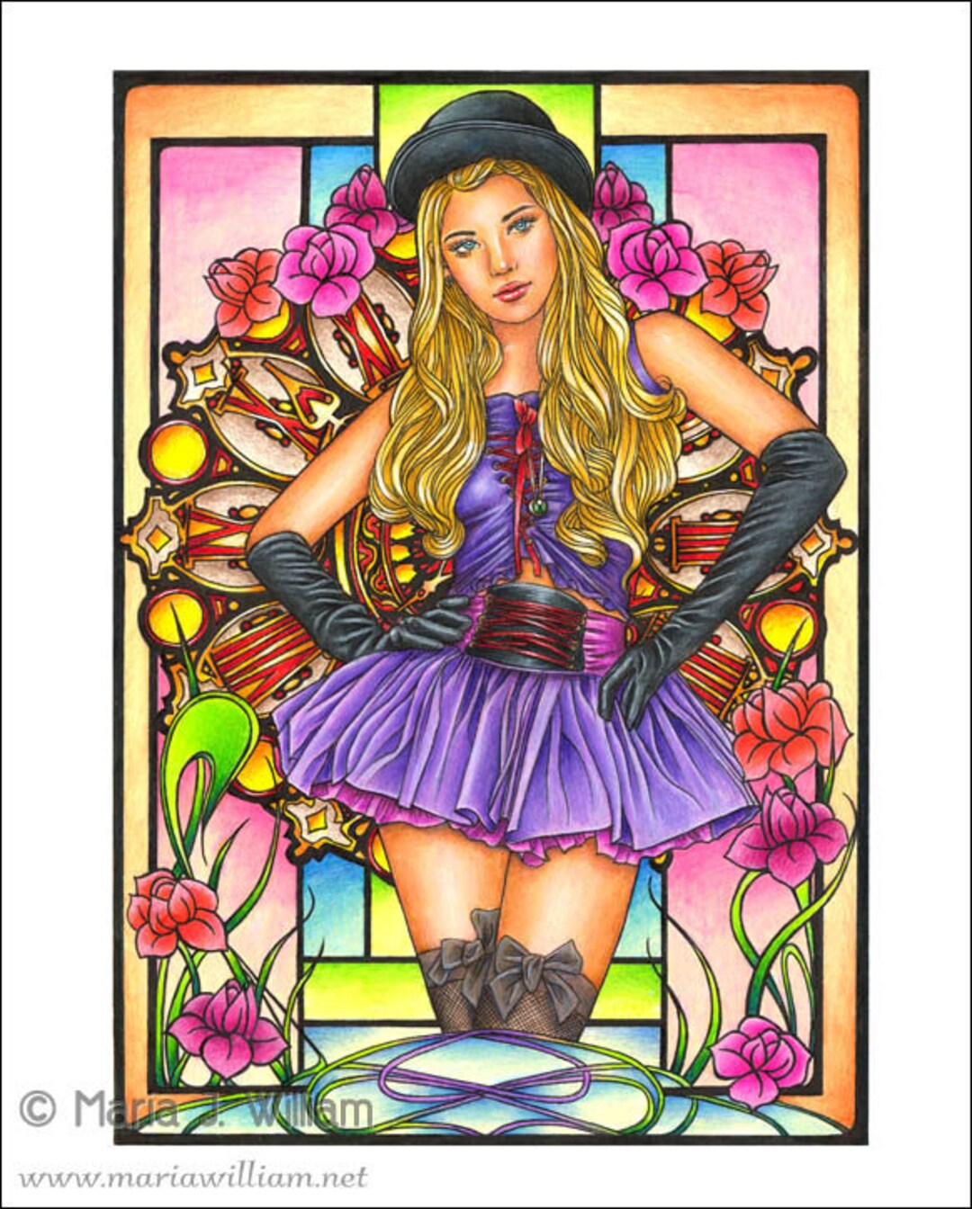 Clockwork Nouveau - Original Colored Pencil Drawing, Cute Steampunk ...