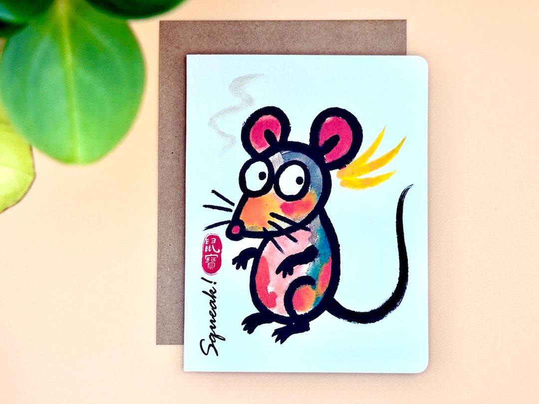 Rat Greeting Card – Funny Zodiac Rat Card, Cute Watercolor Chinese ...
