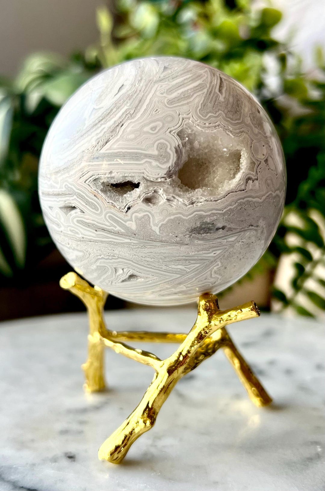 58.3mm Mexican White Crazy Agate Sphere| Laughter Stone | Crazy Druzy ...