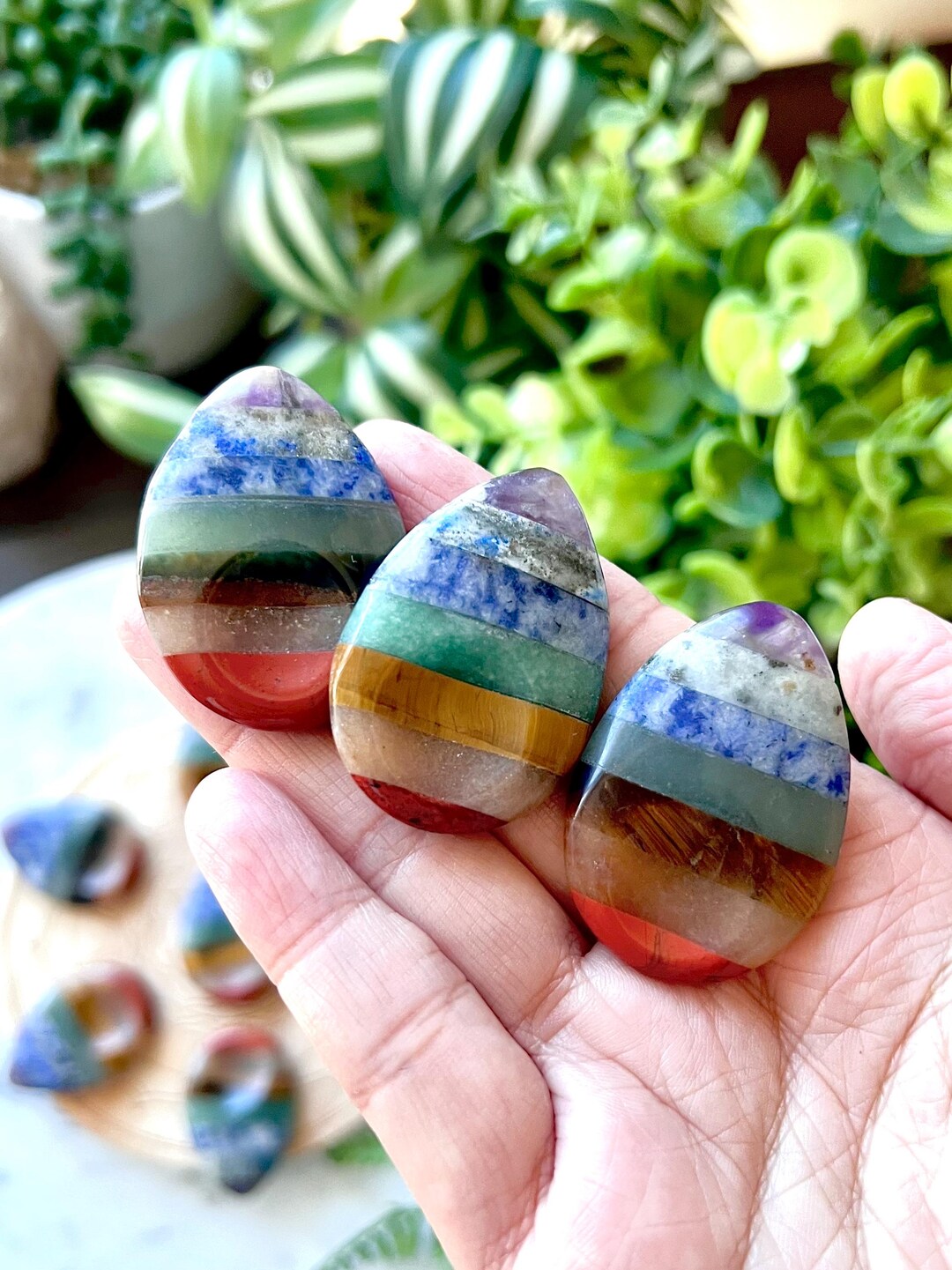 7 Chakra Worry Stone for Anxiety Relief, Rainbow Chakra｜thumb Stone ...