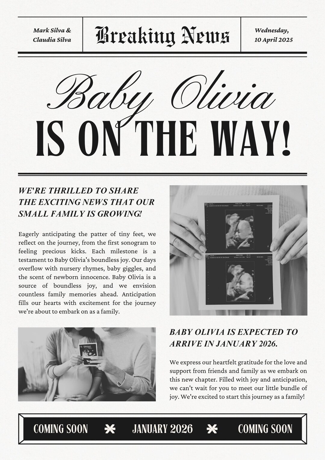 Vintage Inspired Baby Newspaper. Customizable Baby Newsprint ...