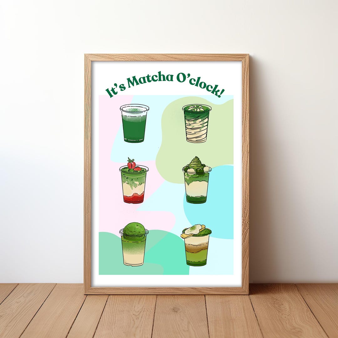 Cute Matcha Print Coffee Bar Decor Kitchen Decor Matcha Wall Art Trendy ...