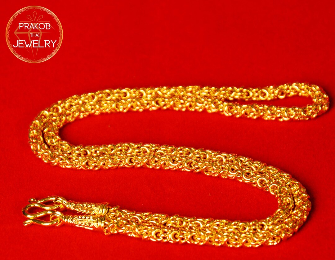 Thai Gold Foxtail Chain Necklace – Handmade 22K 23K 24K Plated Mens ...