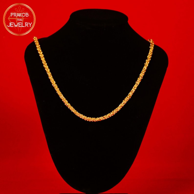 Thai Gold Foxtail Chain Necklace – Handmade 22K 23K 24K Plated Mens ...