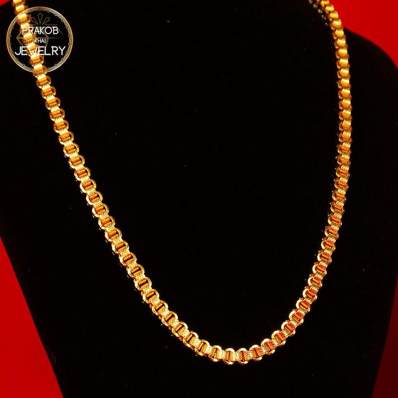 24K Gold Plated Box Chain Necklace: Thai Baht Style, Mens Jewelry - Etsy