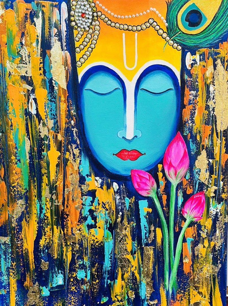 Original Krishna Abstract Painting/handmade Painting/wall Decor Art ...