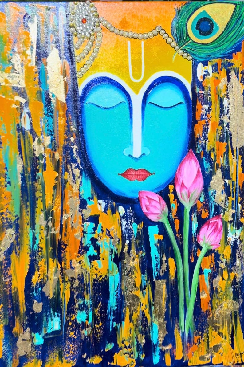 Original Krishna Abstract Painting/handmade Painting/wall Decor Art ...