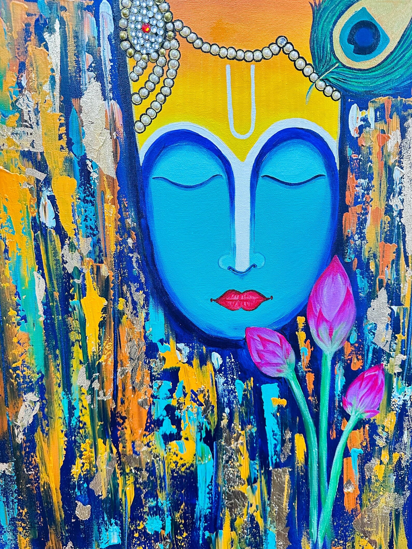 Original Krishna Abstract Painting/handmade Painting/wall Decor Art ...