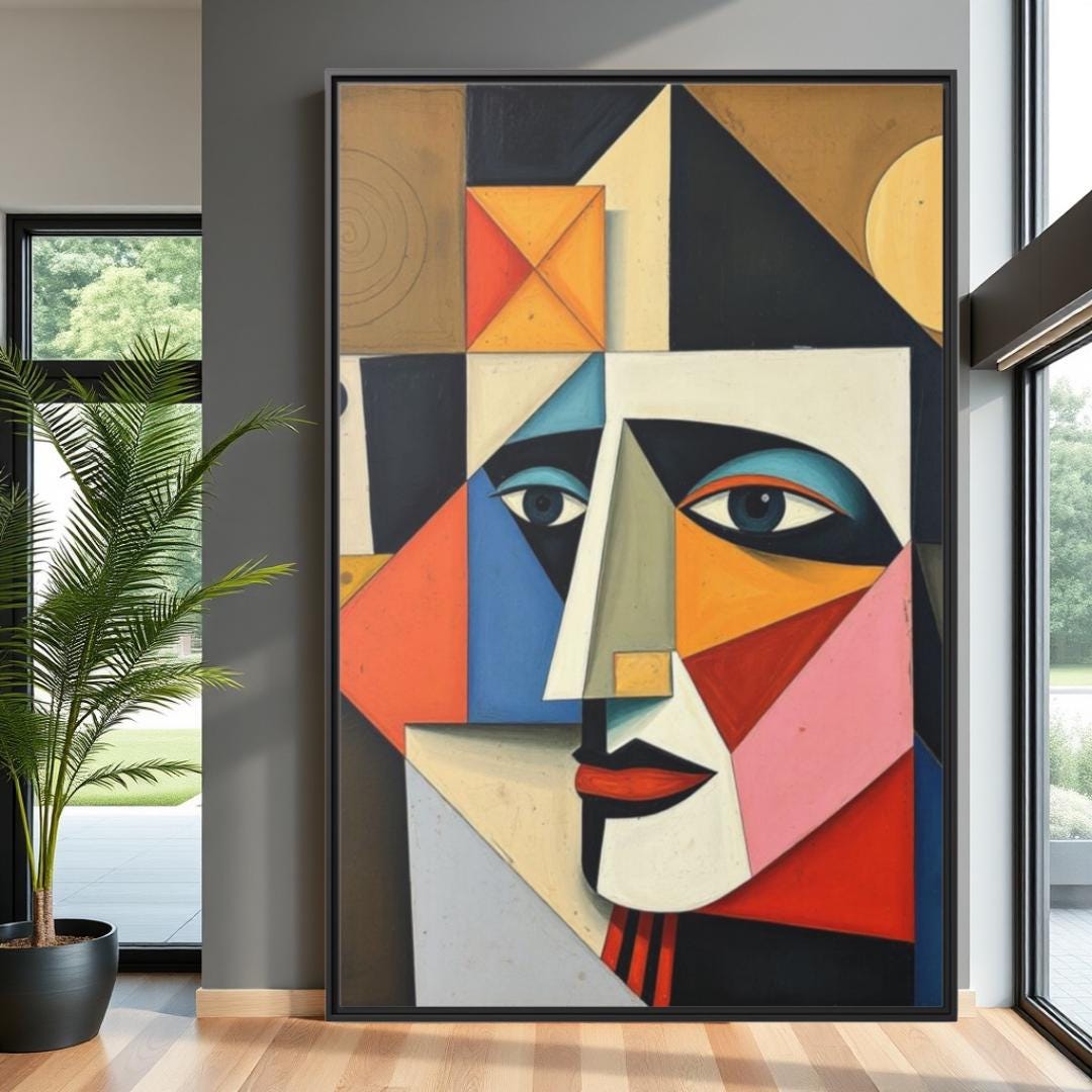 Abstract Cubism Framed Canvas Print, Multi-color Home Decor, Modern ...