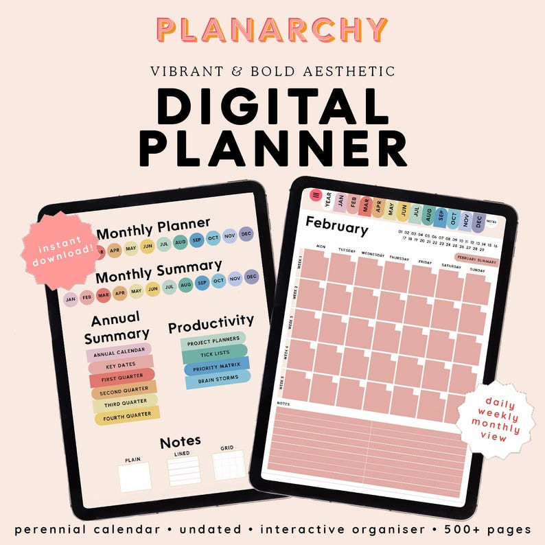Undated Digital Planner for Ipad, Goodnotes + Notability Compatible ...