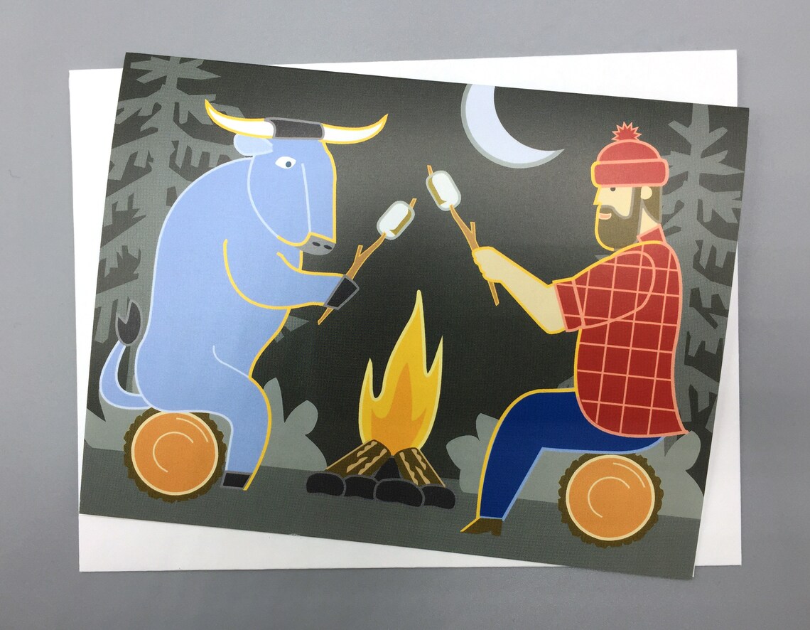 Paul Bunyan & Babe Campfire Card - Etsy