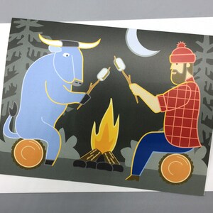 Paul Bunyan & Babe Campfire Card - Etsy