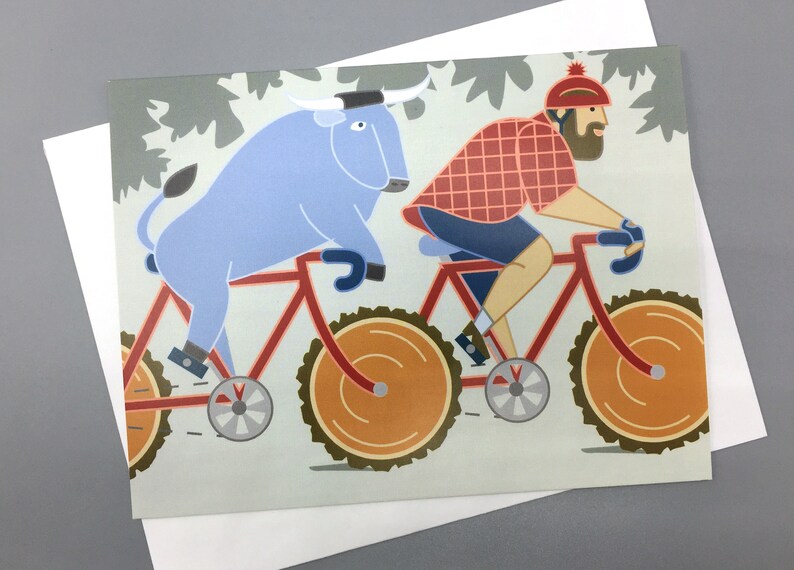 Paul Bunyan & Babe Bike Card - Etsy
