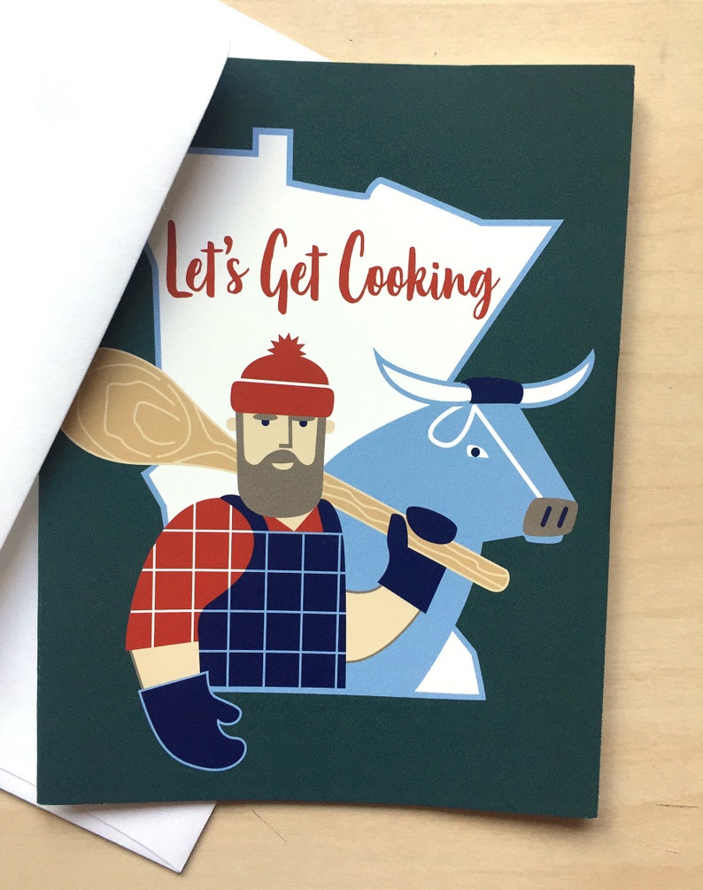 Paul Bunyan & Babe let's Get Cooking Card | Etsy