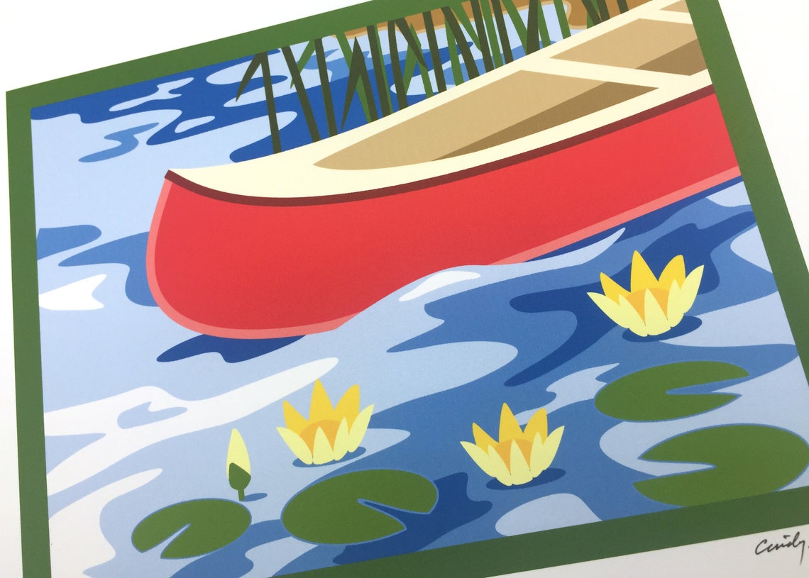 Red Canoe, Lake, Boat, Art Print - Etsy
