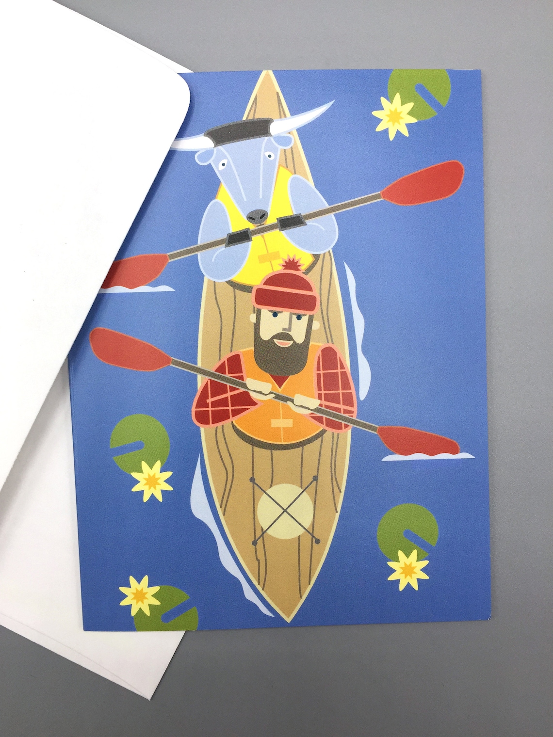 Paul Bunyan & Babe Kayaking Card | Etsy