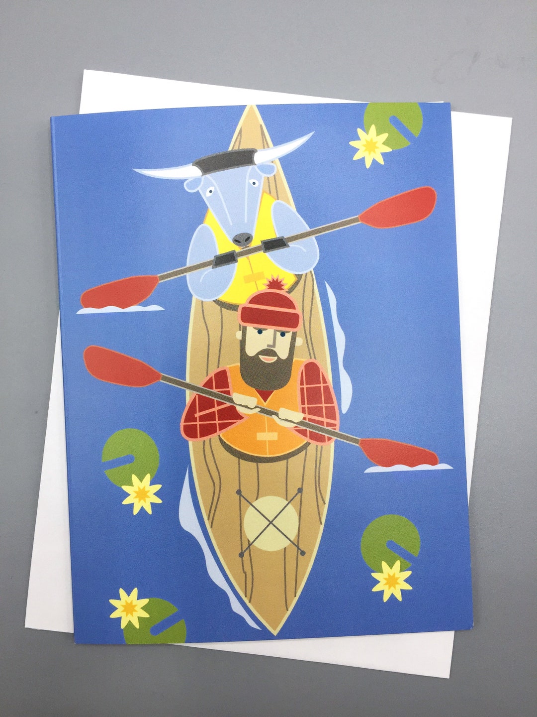 Paul Bunyan & Babe Kayaking Card - Etsy