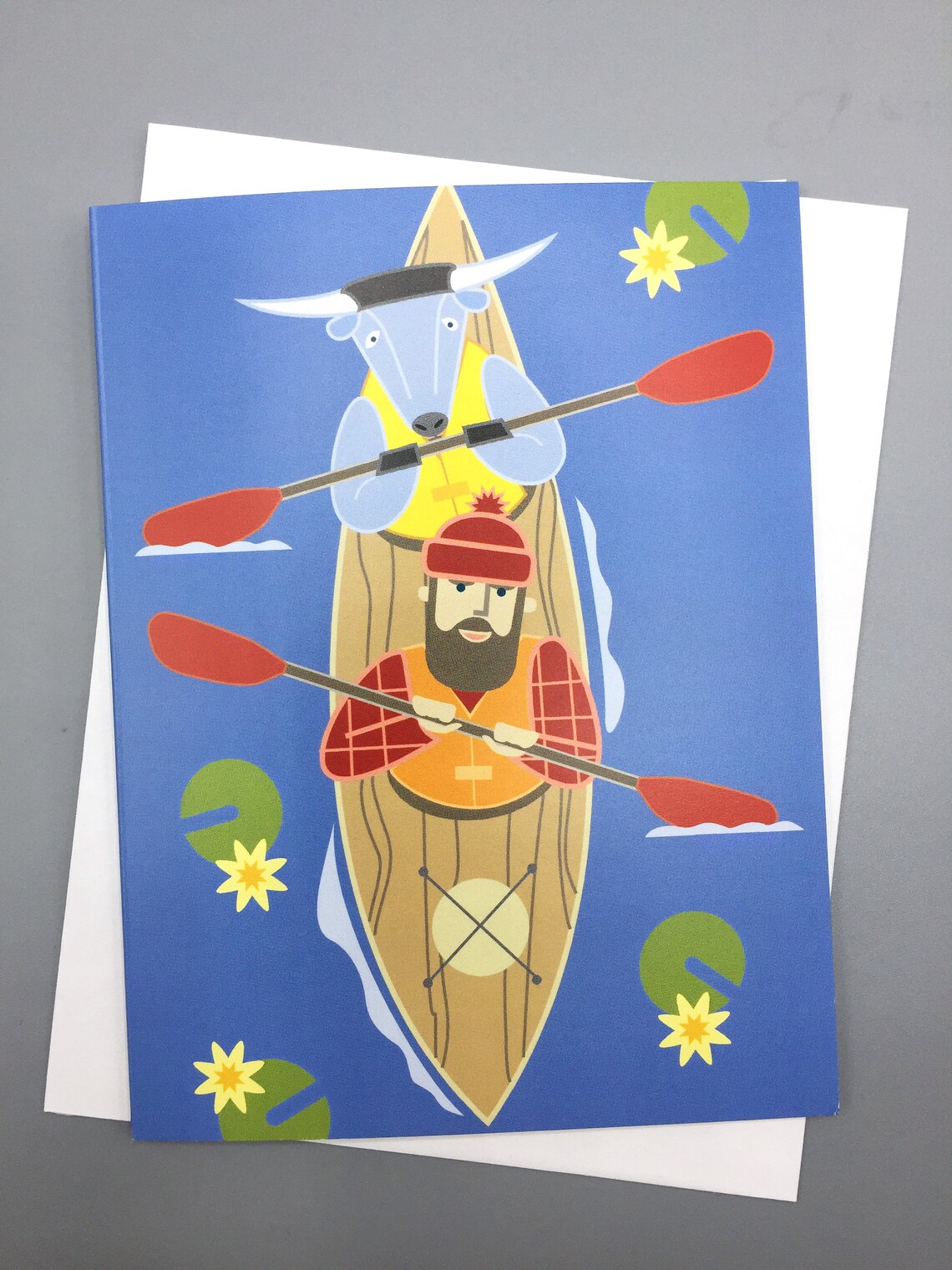 Paul Bunyan & Babe Kayaking Card | Etsy