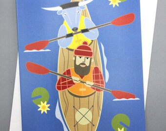 Paul Bunyan & Babe Campfire Card | Etsy