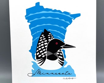 Minnesota Common Loon Art Print, Vintage Map, Rustic Decor - Etsy