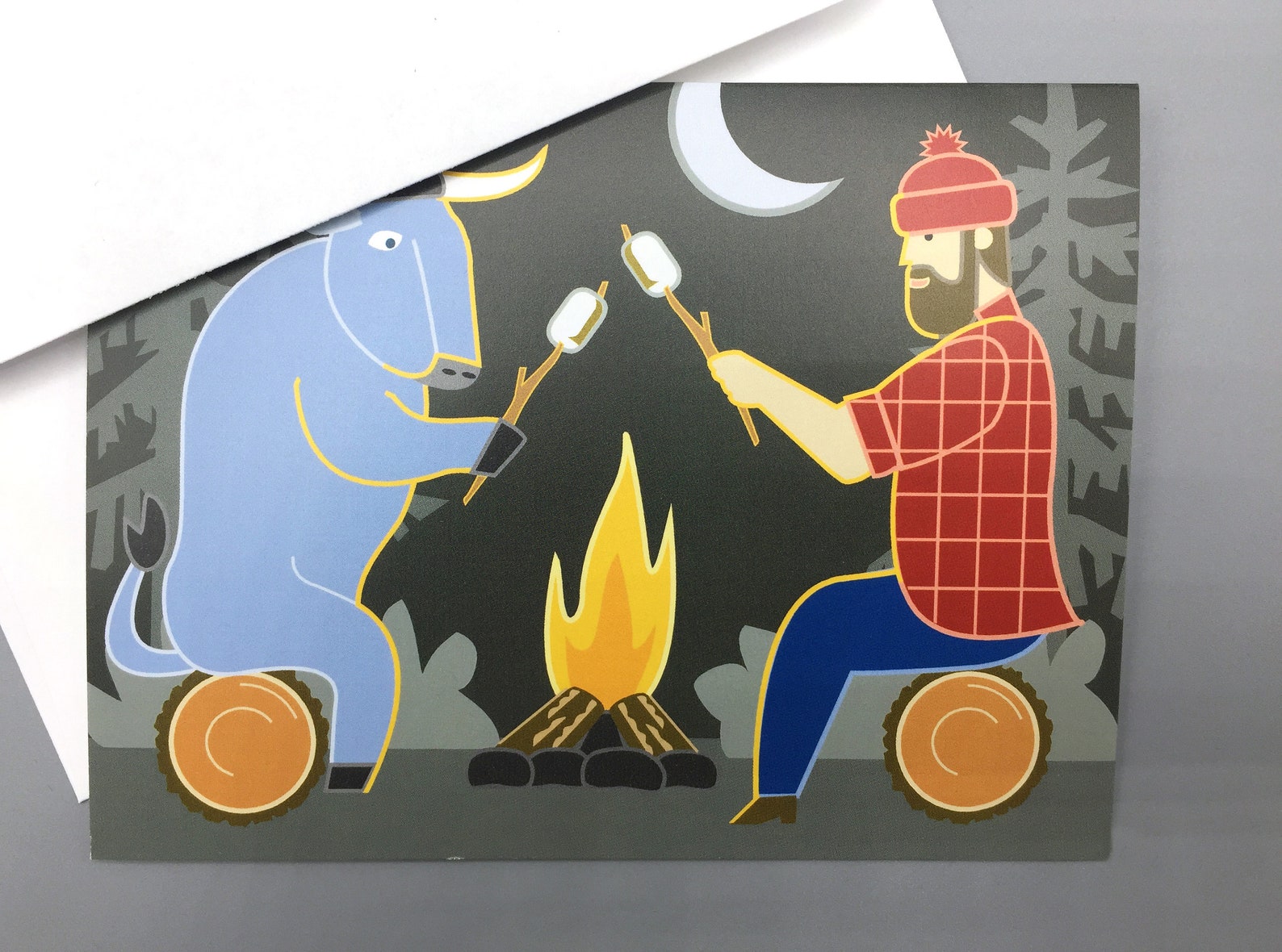 Paul Bunyan & Babe Campfire Card | Etsy