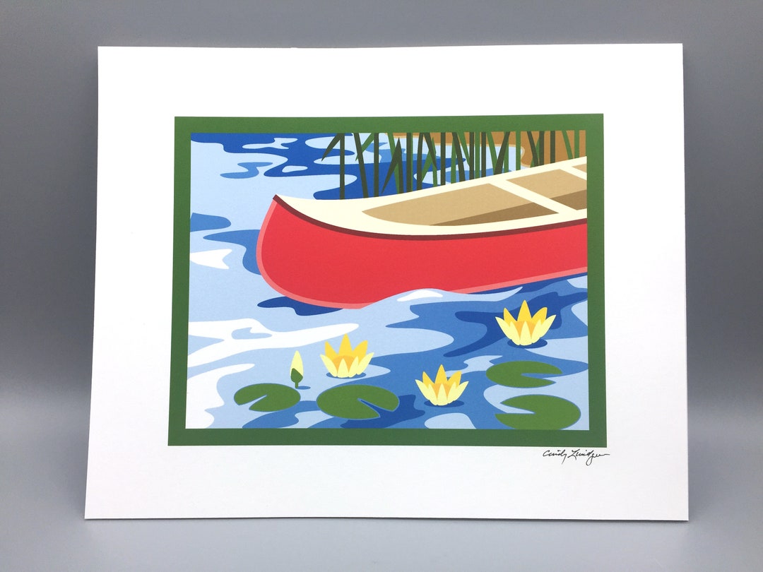Red Canoe, Lake, Boat, Art Print - Etsy