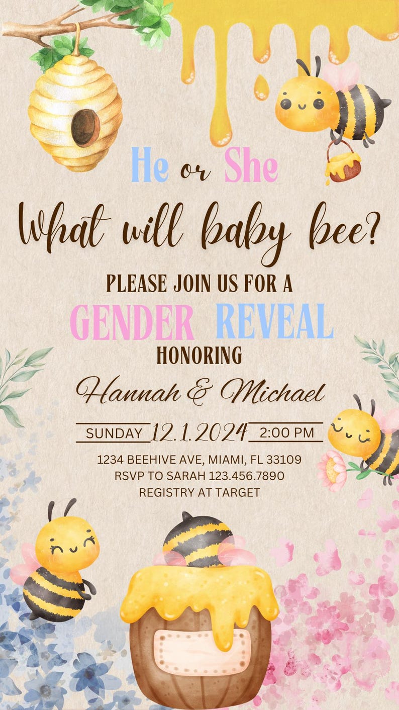 What Will Baby Bee Gender Reveal Electronic Invitation; Digital ...