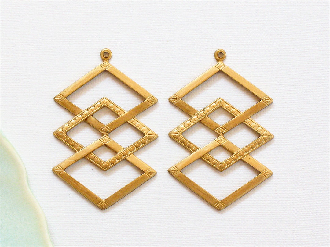 6 Diamond CHEVRON Shaped Jewelry Pendants or Earring Drops. Raw Brass ...