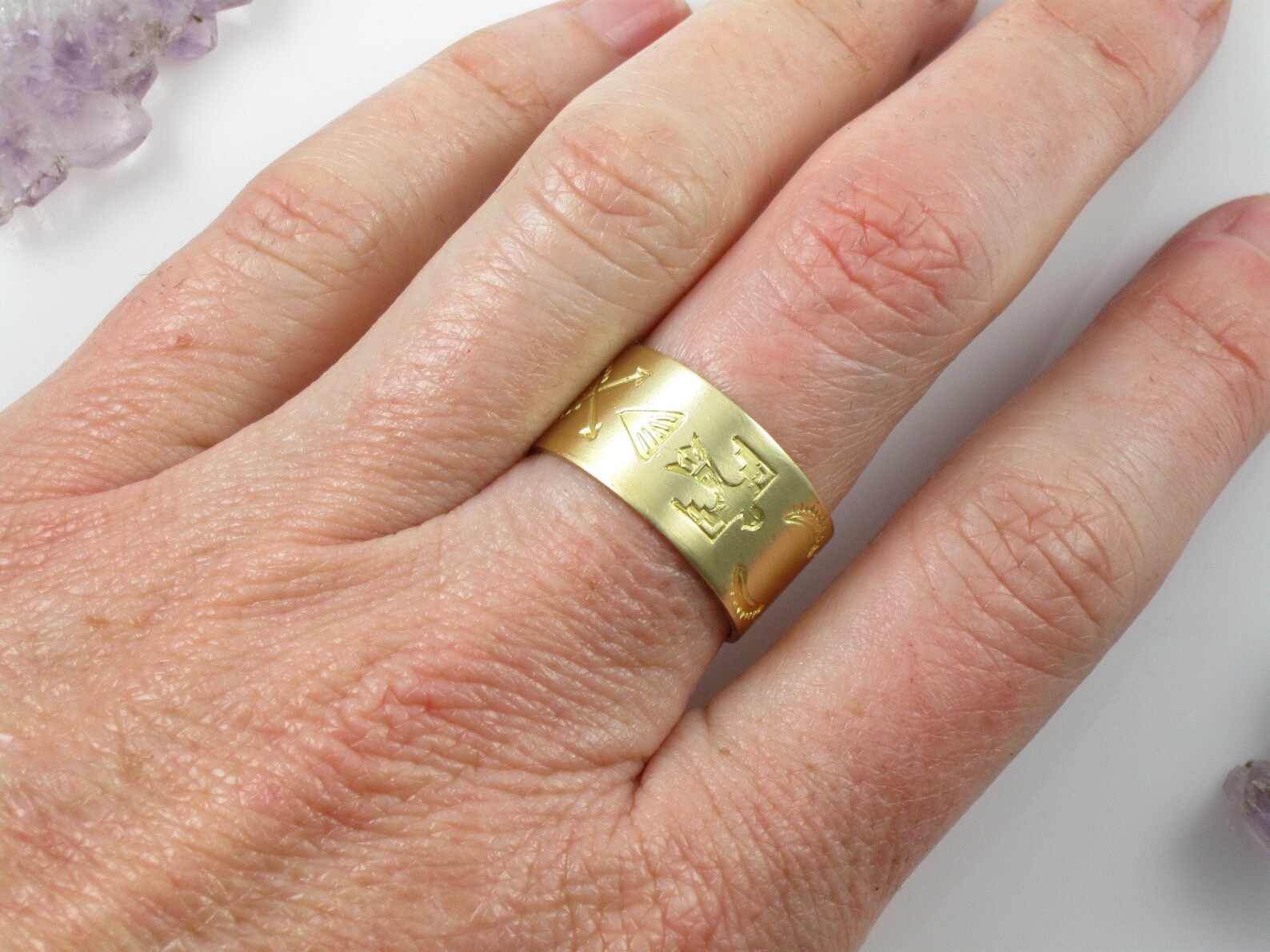 2 Gold Native American Design RINGS in Raw Brass Adjustable. - Etsy