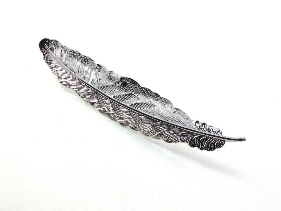 As-is SALE 2 Large Bright Silver FEATHER Jewelry Embellishment 89mm X ...
