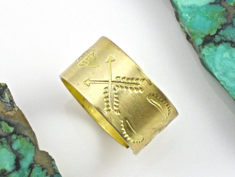 2 Gold Native American Design RINGS in Raw Brass Adjustable. - Etsy