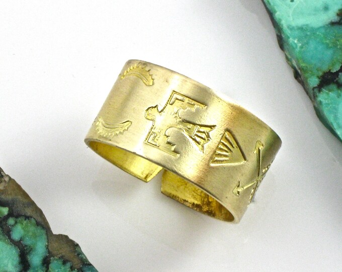 2 Gold Native American Design RINGS in Raw Brass Adjustable. | Etsy