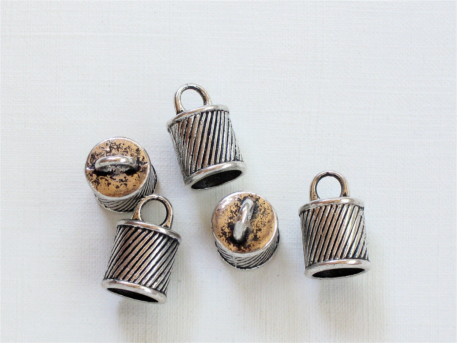 6 Large Silver Cord End Cap Beads With Loop. 8mm Inside | Etsy
