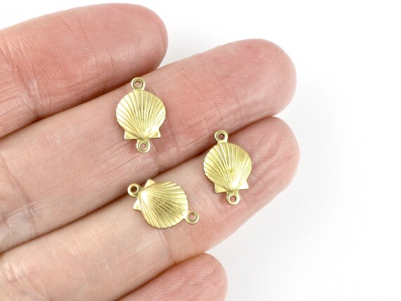10 Tiny Gold SEASHELL Connector Link Charms. Raw Brass Shell - Etsy