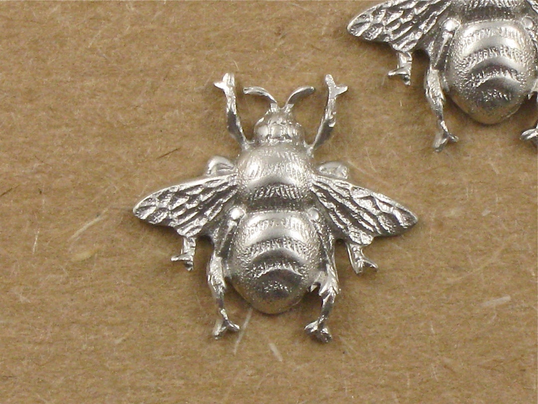 4 Small Matte Silver BEE Jewelry Embellishment . 17mm X 19mm (ff42c ...