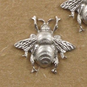 4 Small Matte Silver BEE Jewelry Embellishment . 17mm X 19mm (ff42c ...