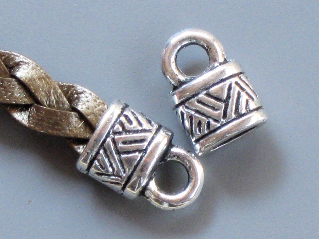 8 Silver Oval Jewelry END CAPS With Loop . Perfect for Braided, Flat ...