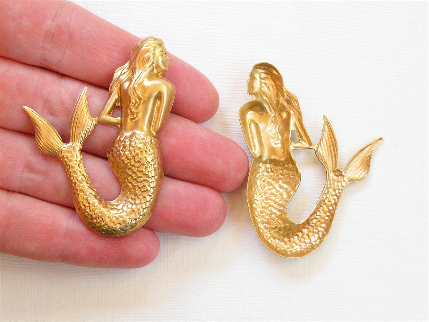 2 Large Gold MERMAID Jewelry Embellishments. Raw Brass - Etsy