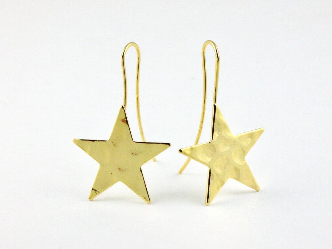 Gold Pair STAR Earrings With Loop on Backside. Brass With Real Gold ...