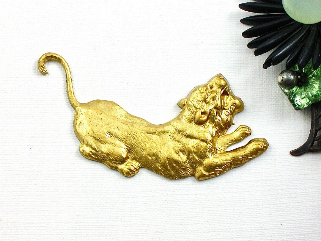 Brass TIGER LION Jewelry Embellishment Stamping. Over 2 Inches Long ...