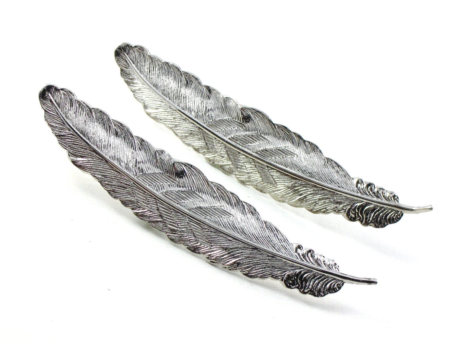 As-is SALE 2 Large Bright Silver FEATHER Jewelry Embellishment | Etsy