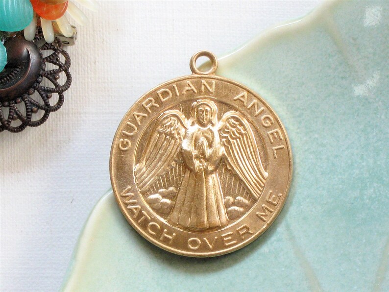 Brass Guardian Angel Jewelry Token Pendant. Watch Over Me . 28mm X 24mm ...