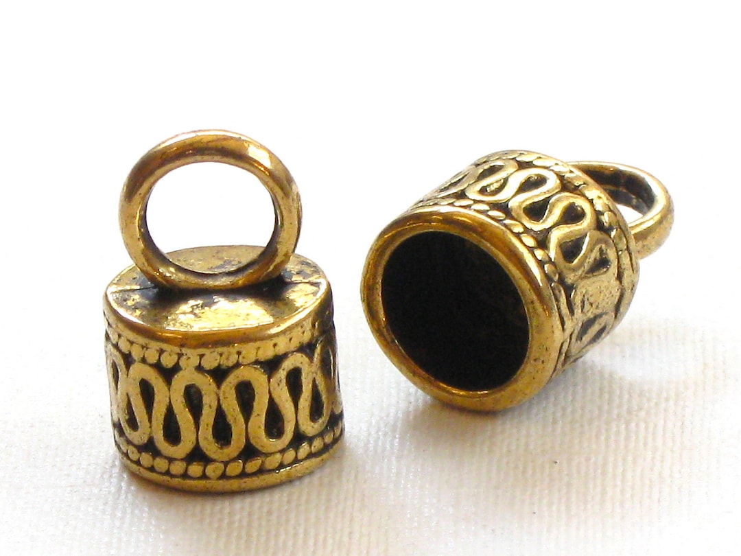 4 Large End Cap Beads. Ornate Gold Colored With Loop for 7mm Leather ...