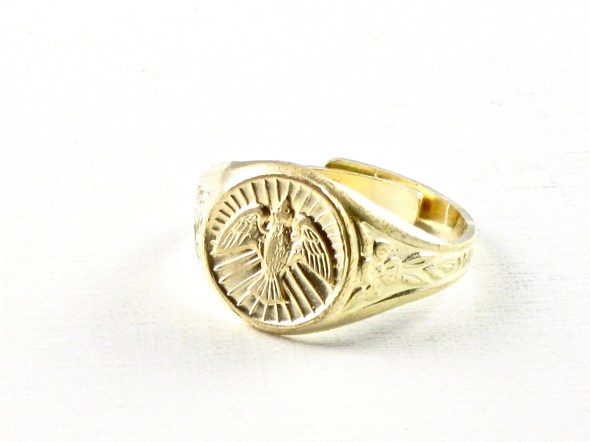 2 Signet RING With Dove Bird in Raw Brass Adjustable. - Etsy