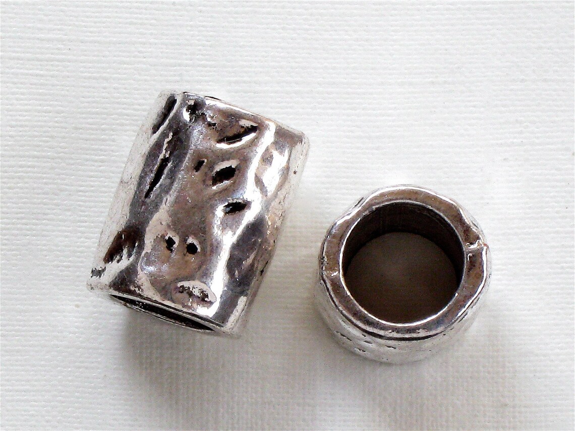 10 Large Silver Organic Textured Metal Tube BEADS With 7.5mm - Etsy