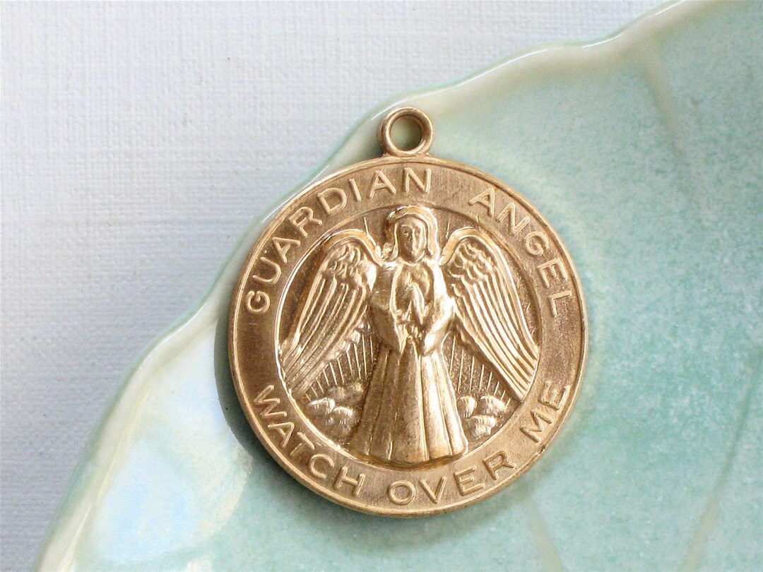 Brass Guardian Angel Jewelry Token Pendant. Watch Over Me . 28mm X 24mm ...