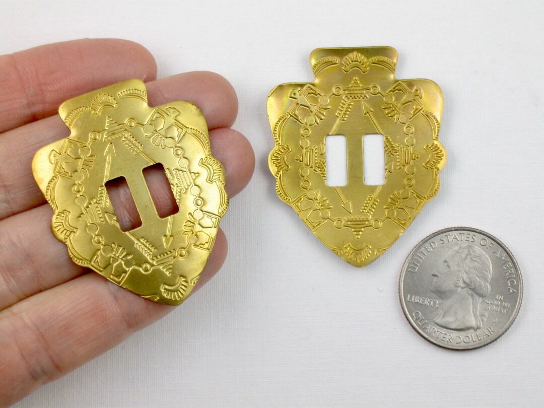 3 Large Brass ARROWHEAD Belt Slide Bar Buckle, Scarf Slide, Stamping ...
