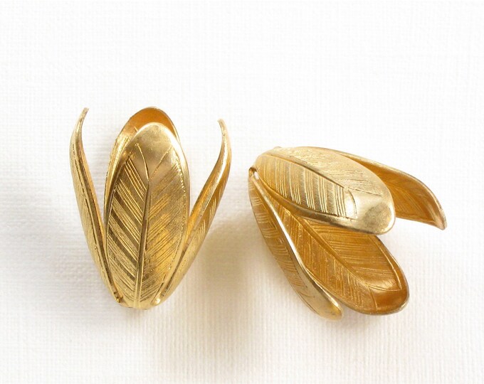 2 Large Gold LEAF Jewelry Bead End Caps. Raw Brass Made in the US. 21mm ...
