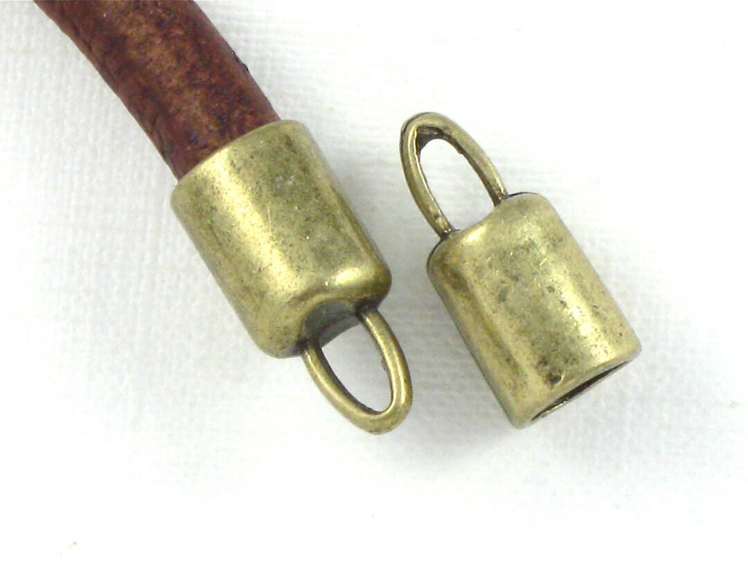 12 Large Antique Bronze Jewelry End Caps With Loop for Leather. 5mm ...